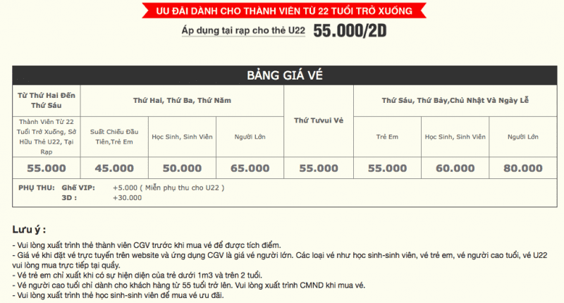 CGV Coopmart Biên Hòa - Lịch chiếu, Giá vé